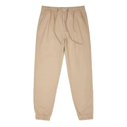 CONVERSE Solid Color Woven Casual Cargo Pants - Khaki