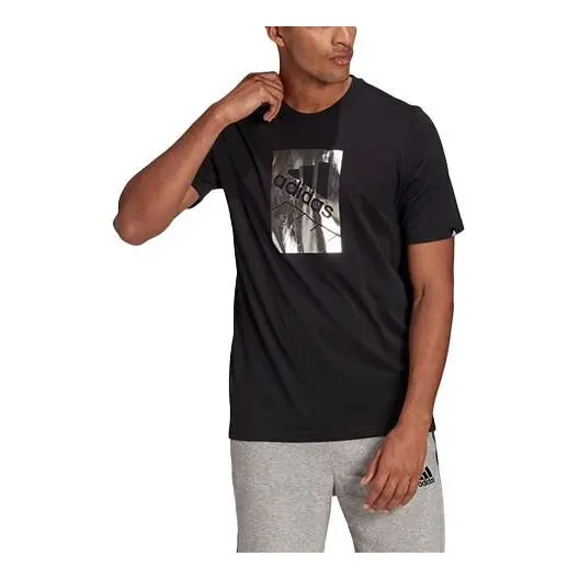 Adidas M Bx Fl T Logo Printing Sports Gym Round Neck Short Sleeve - Black