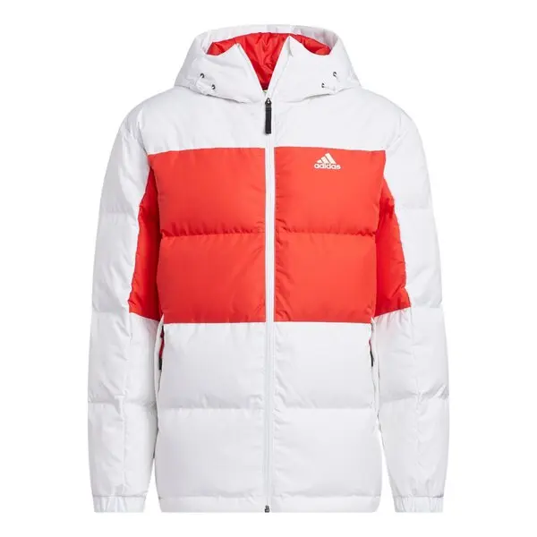 Adidas Colorblock Hooded Down Jacket - White/red
