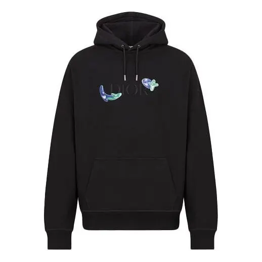 Dior X Kenny Fw21 Crossover Logo Pattern Loose Hoodie - Black