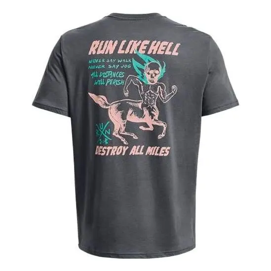 Under Armour Run Like Hell Graphic T-shirt 'pitch Grey - Pitch Grey/pink/green