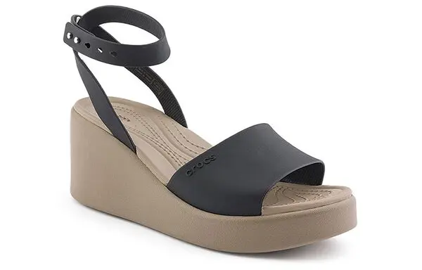CROCS Brooklyn Ankle Strap Wedge Sandals - Black/beige
