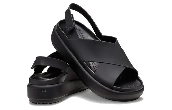 CROCS Brooklyn Luxe Cross Strap Platform Sandals - Black