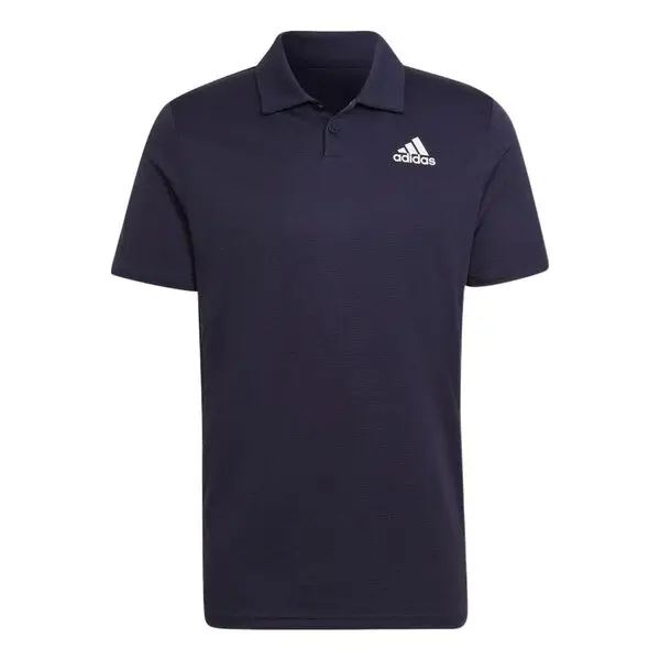 Adidas Logo Printing Solid Color Short Sleeve Polo Shirt Navy Blue - Multi-color