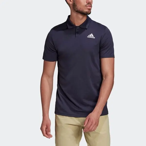 Adidas Logo Printing Solid Color Short Sleeve Polo Shirt Navy Blue - Multi-color