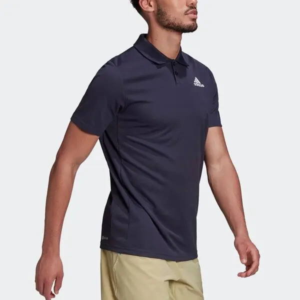 Adidas Logo Printing Solid Color Short Sleeve Polo Shirt Navy Blue - Multi-color