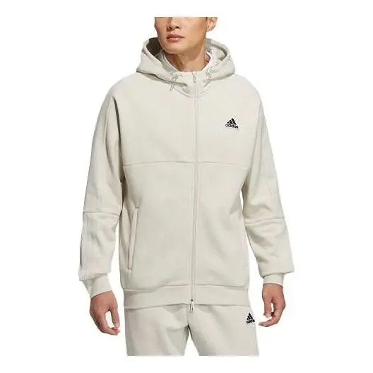 Adidas Fleece Lined Zip-up Hooded Cardigan Jacket - Brown