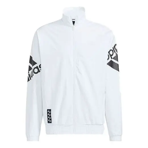 Adidas Contrasting Colors Large Logo Zipper Cardigan Stand Collar Long Sleeves Jacket - White