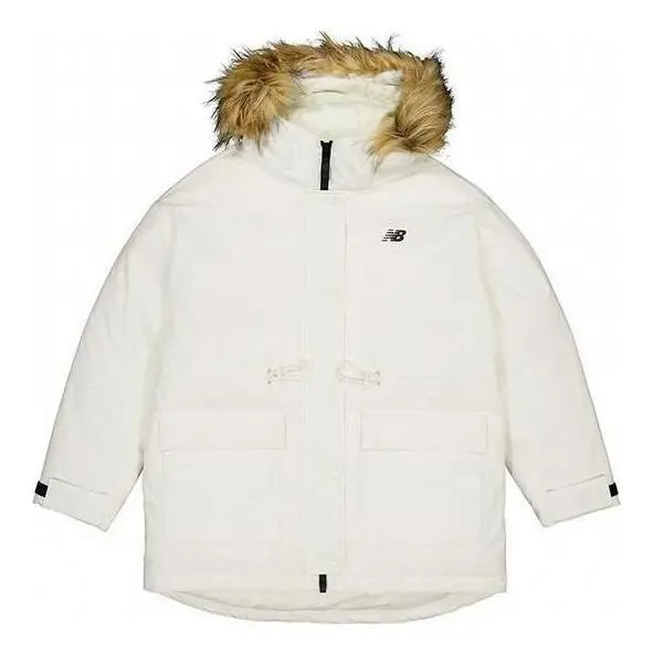 NEW BALANCE Warm Mid-down Jacket With Fur Trimmed Hood - White/brown