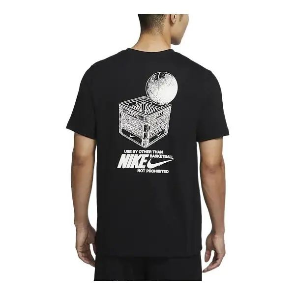 Nike Logo Geometry Pattern Printing Round Neck Short Sleeve Black T-shirt - Multi-color