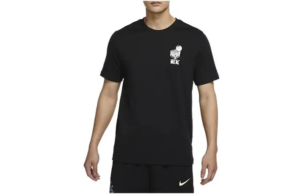 Nike Logo Geometry Pattern Printing Round Neck Short Sleeve Black T-shirt