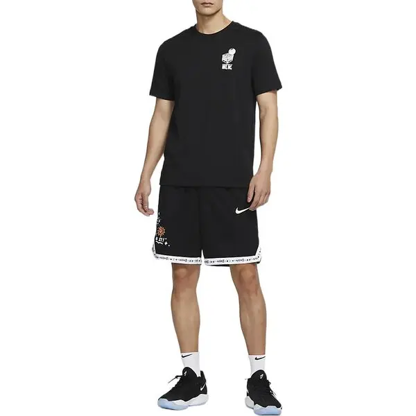 Nike Logo Geometry Pattern Printing Round Neck Short Sleeve Black T-shirt