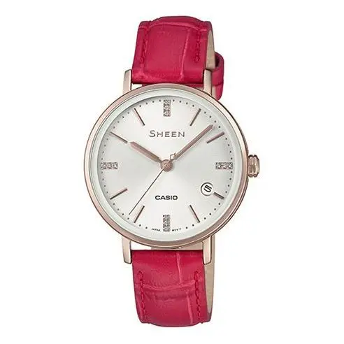 Casio Sheen Quartz Watch With Sapphire Crystal And Leather Strap - Red