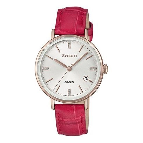 Casio Sheen Quartz Watch With Sapphire Crystal And Leather Strap - Red