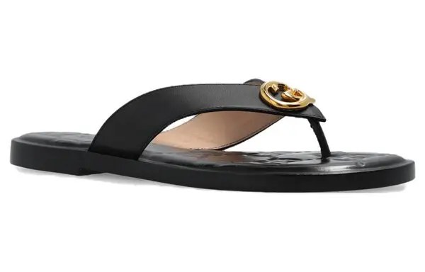 Gucci Interlocking G Leather Thong Sandal - Black