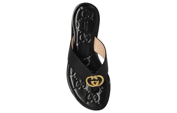 Gucci Interlocking G Leather Thong Sandal - Black