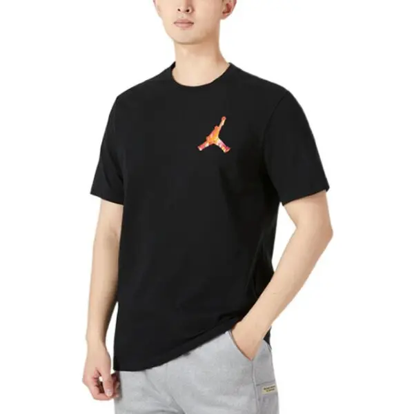 Nike Jordan Printing Logo Solid Color Round Neck Short Sleeve Black T-shirt - Default Color