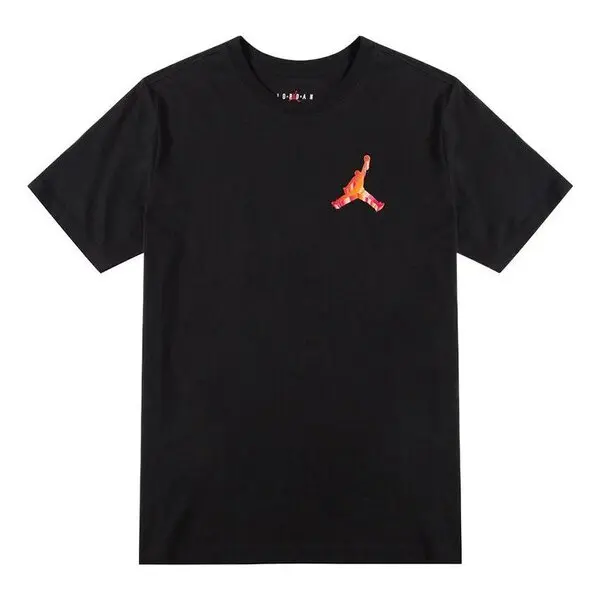 Nike Jordan Printing Logo Solid Color Round Neck Short Sleeve Black T-shirt