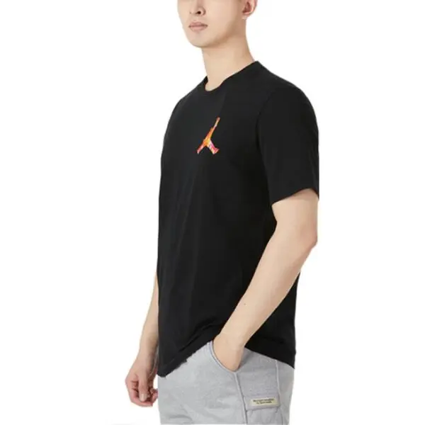 Nike Jordan Printing Logo Solid Color Round Neck Short Sleeve Black T-shirt