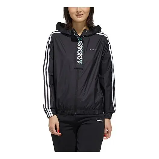 Adidas Neo Alphabet Flowers Logo Hooded Track Jacket - Black