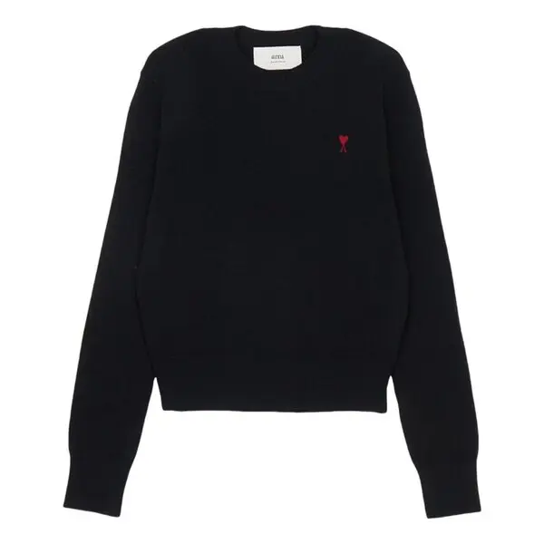 AMI Paris Wool De Coeurs Crewneck Sweater - Black