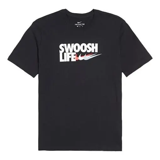 Nike Alphabet Logo Round Neck Short Sleeve Tee Swoosh Life - Black