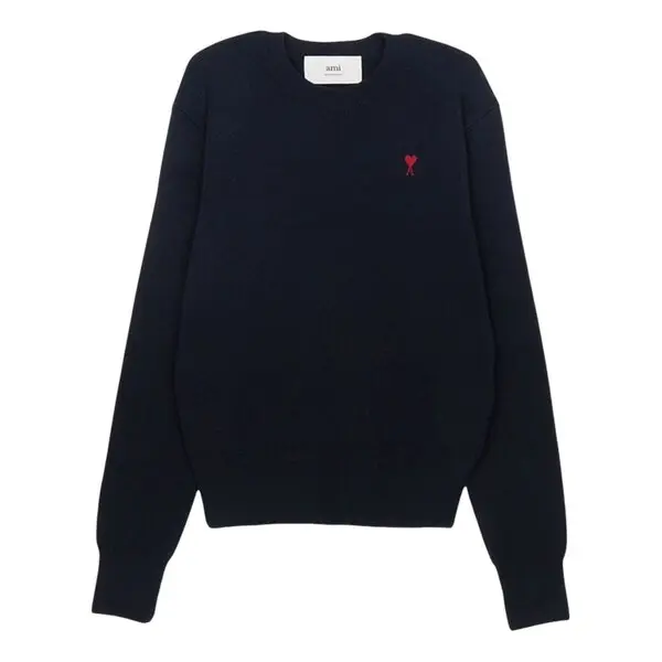 AMI Paris Knitwear With Embroidered Heart Logo - Navy