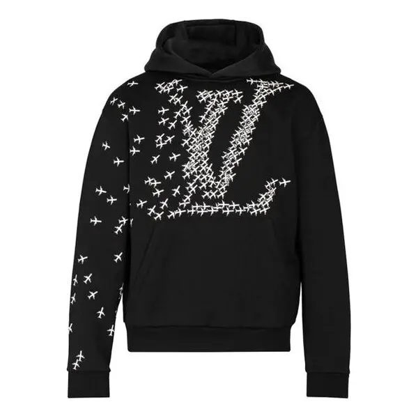 LOUIS VUITTON Printed Hooded Long Sleeve Sweatshirt - Black
