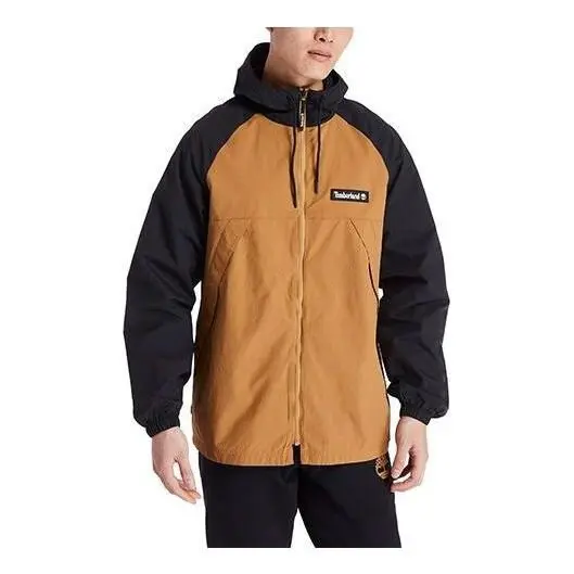 Timberland Windbreaker Jacket With Hood And Zip-up Closure - Brown/black