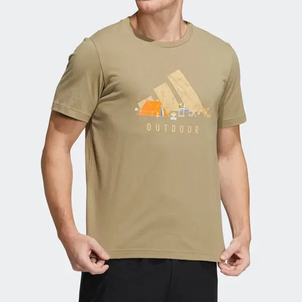 Adidas Solid Color Round Neck Short Sleeve Green T-shirt