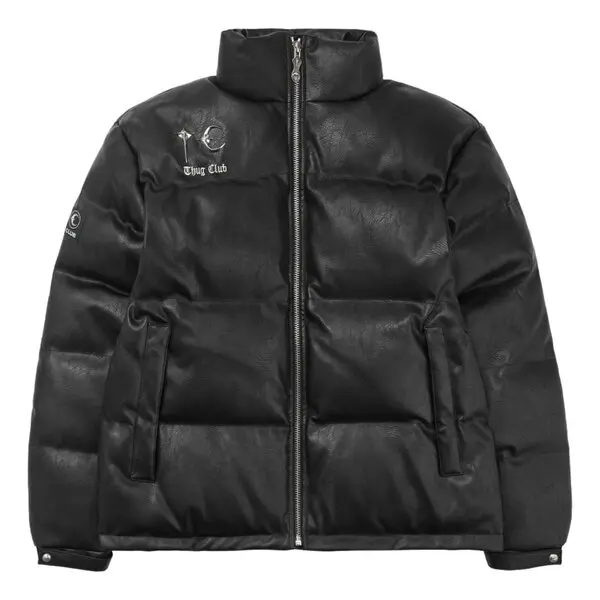 THUG CLUB Leather Puffer Jacket - Black