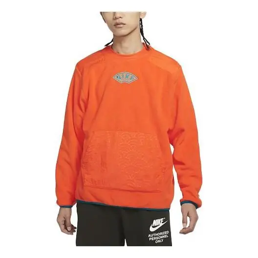 Nike Cny Chinese New Year's Edition Therma-fit Logo Embroidered Loose Fleece Sports Round Neck Pullover - Orange