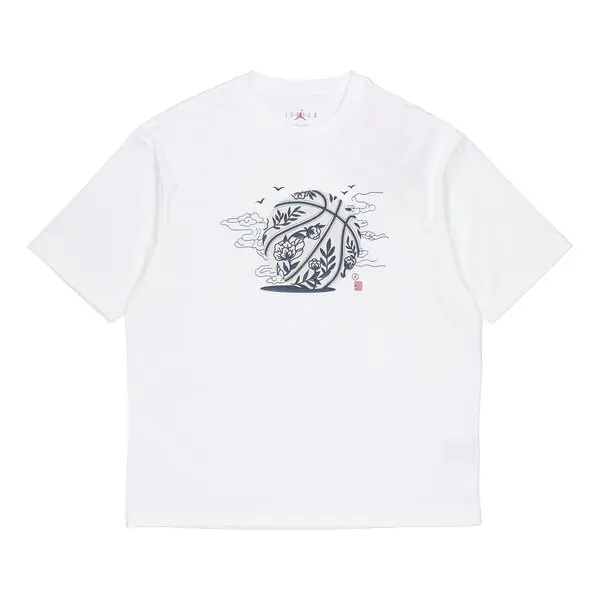 JORDAN Printing Round Neck Pullover Short Sleeve T-shirt - White
