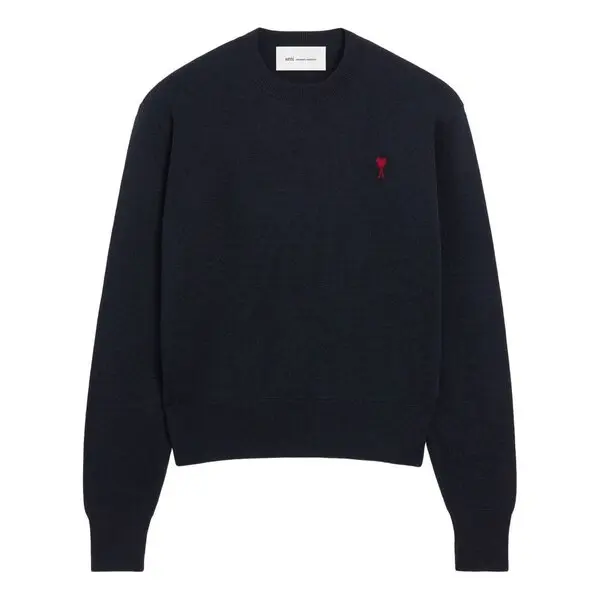 AMI Paris Wool Knit With Small Heart Logo - Navy