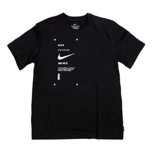 Nike Minimalistic Alphabet Logo Printing Casual Round Neck Short Sleeve Black T-shirt - Default Color