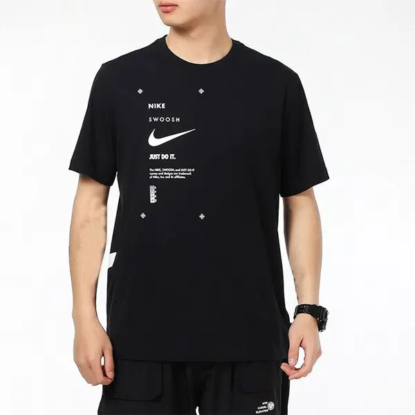 Nike Minimalistic Alphabet Logo Printing Casual Round Neck Short Sleeve Black T-shirt - Default Color