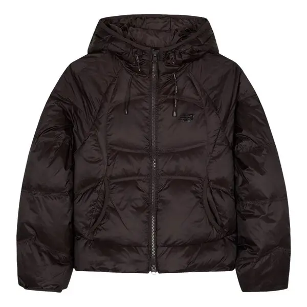NEW BALANCE Hooded Down Short Jacket - Brown