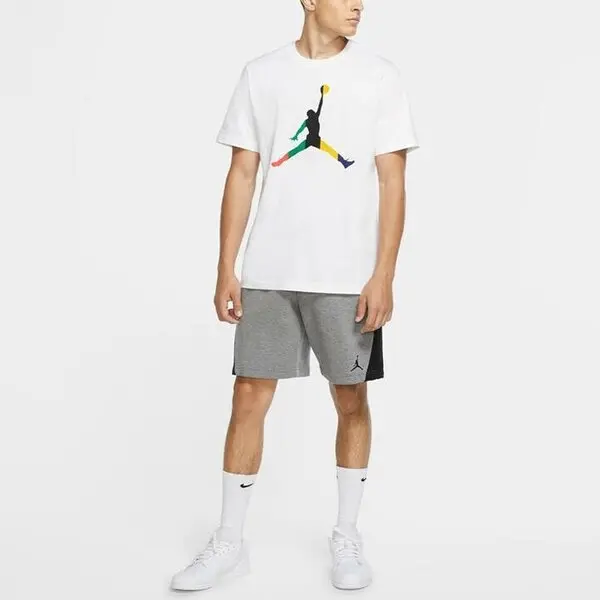 JORDAN Solid Color Round Neck Printing Short Sleeve White