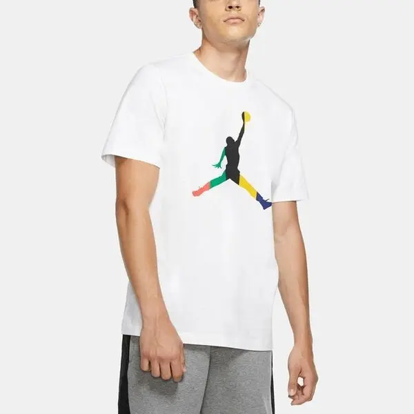 JORDAN Solid Color Round Neck Printing Short Sleeve White