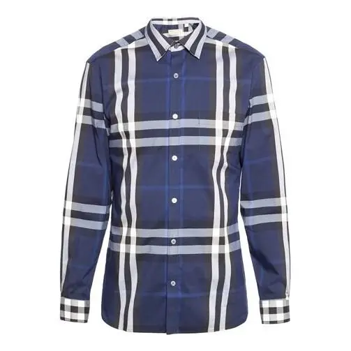 Burberry Ss21 Classic Plaid Long Sleeves Shirt 'navy Blue