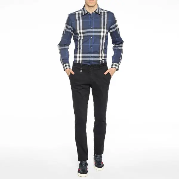 Burberry Ss21 Classic Plaid Long Sleeves Shirt 'navy Blue