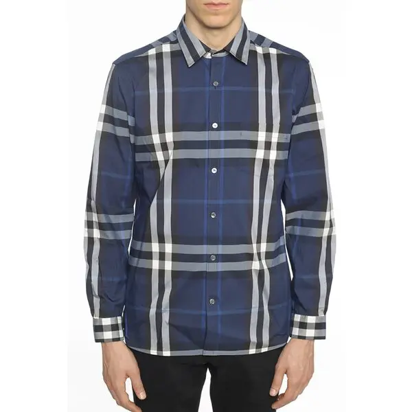 Burberry Ss21 Classic Plaid Long Sleeves Shirt 'navy Blue