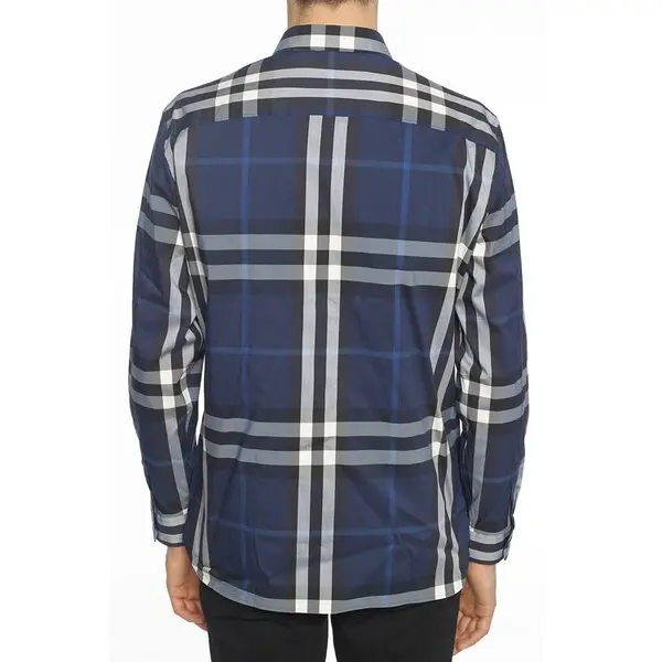 Burberry Ss21 Classic Plaid Long Sleeves Shirt 'navy Blue