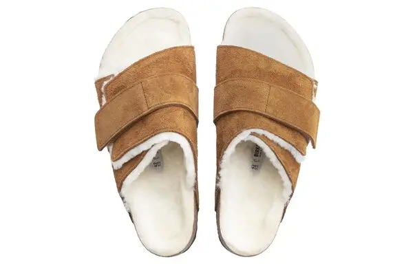 BIRKENSTOCK Kyoto Shearling Suede Leather Slide - Brown