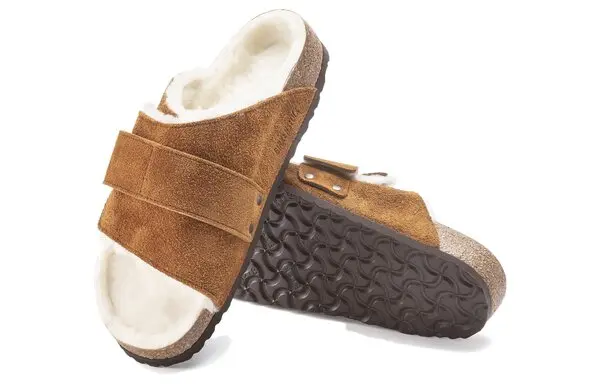 BIRKENSTOCK Kyoto Shearling Suede Leather Slide - Brown