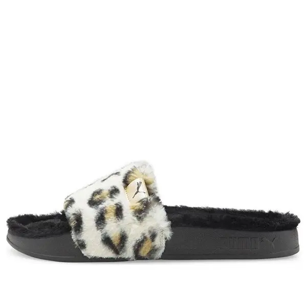 PUMA Leadcat 2.0 Faux Fur Leopard Slides - White/black