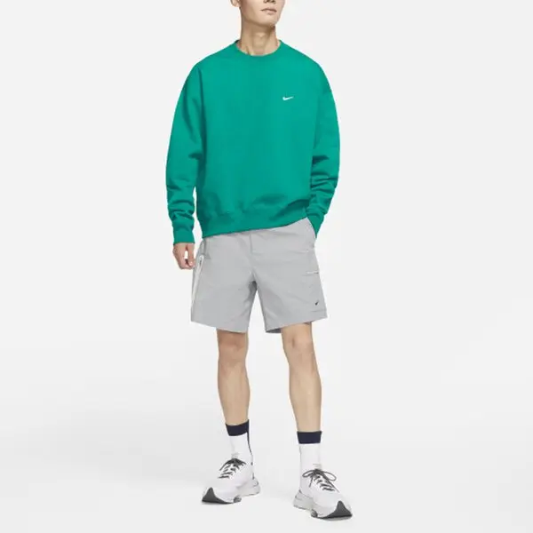 Nike Lab Fleece Crew Solid Color Plush Stay Warm Sports Round Neck Pullover Green - Multi-color