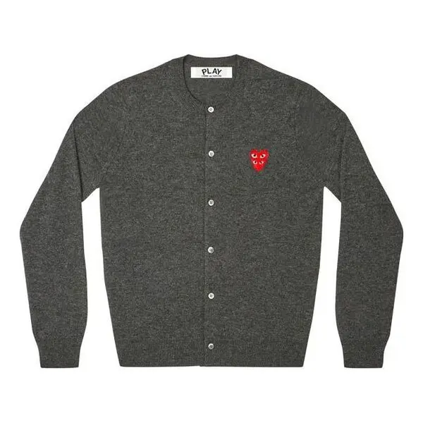 Play Comme Des Garcon Cardigan With Red Emblem - Grey