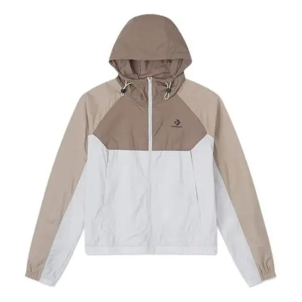 CONVERSE Lightweight Hooded Windbreaker Jacket - Beige/white