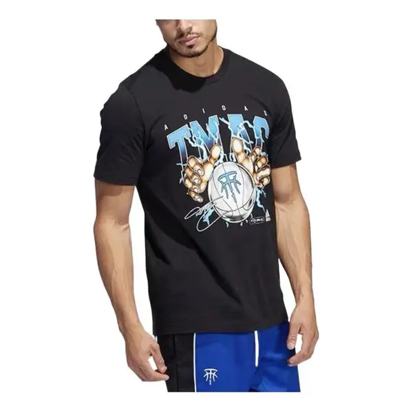 Adidas Alphabet Basketball Printing Round Neck Pullover Sports Short Sleeve Maddie Black T-shirt - Multi-color